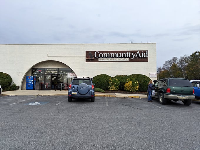 That familiar Community Aid storefront promises treasure hunting adventures that rival any shopping mall experience.