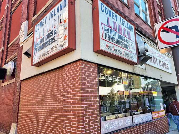 Classic brick-and-mortar charm meets downtown hustle – this corner spot has that timeless lunch counter appeal.
