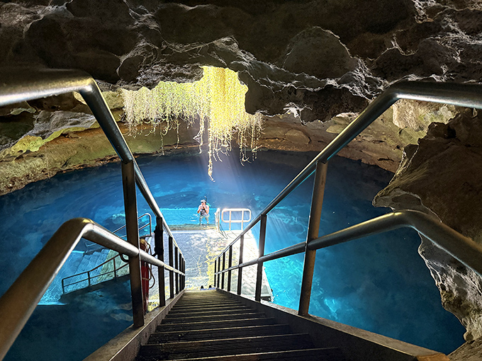 Descending into Devil's Den feels like discovering Atlantis, minus the mermaids but with better parking. 