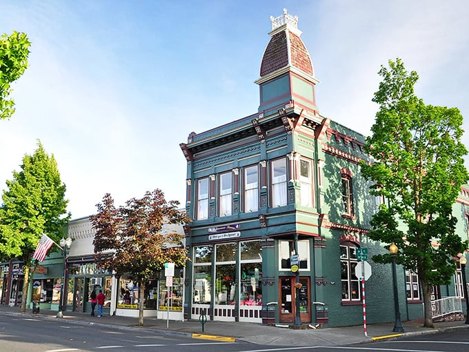 Historic charm meets small-town magic in downtown Grants Pass, where Victorian buildings stand like guardians of simpler times.
