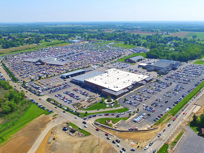 Aerial view reveals Hartville's true scale – a treasure hunter's paradise stretching as far as the eye can see.