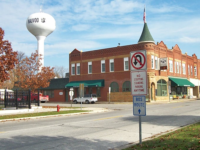Nauvoo's historic downtown feels like stepping into a living history book with brick buildings.