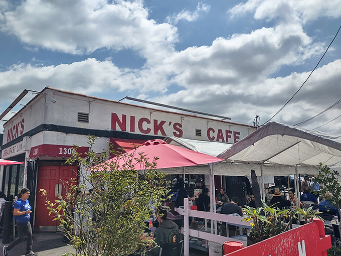 That weathered charm speaks louder than any fancy renovation – this is where breakfast legends are born.