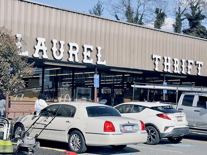 The iconic Laurel Thrift storefront beckons with promises of hidden treasures. Like a retail archeological dig where every aisle might hide your next favorite thing!