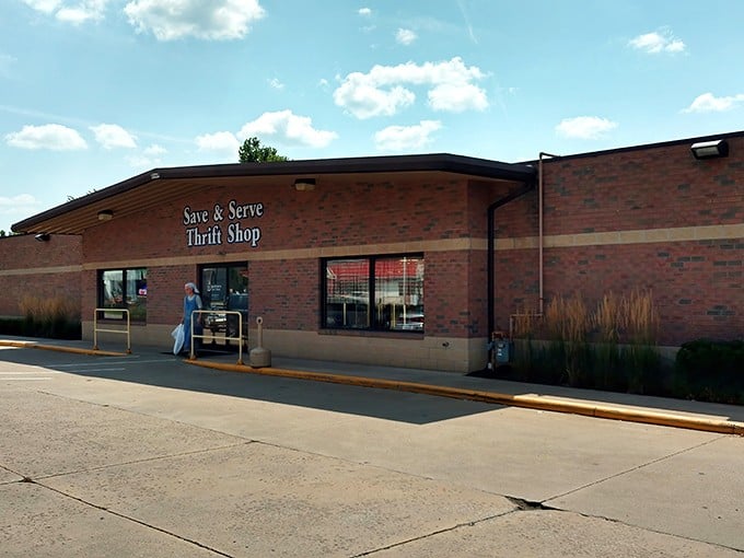 The brick facade of Save & Serve is like finding the entrance to a treasure cave – unassuming on the outside, magical within.