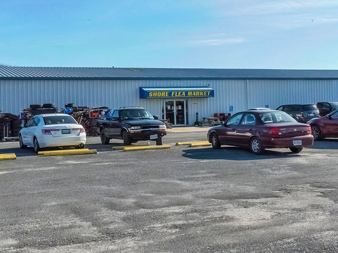 Shore Flea Market's metal fortress promises treasures beyond your wildest yard sale dreams. 
