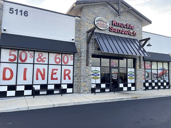 The Knuckle Sandwich: A blast from the past! This 50s-style diner facade promises comfort food that'll transport you straight back to your sock hop days.