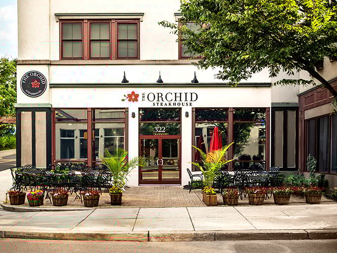 The Orchid Steakhouse's charming storefront whispers "come in, we've got the good stuff waiting inside."