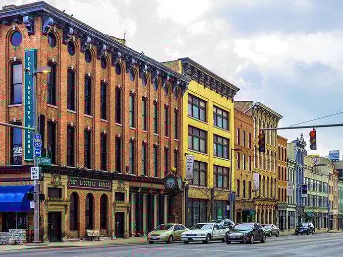 Toledo's historic downtown showcases colorful brick buildings that tell stories of Glass City's proud industrial heritage.