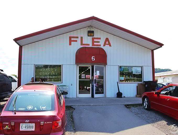 That classic blue building says "FLEA" like it means business – your treasure hunt headquarters awaits inside.