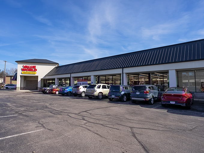 Look at that parking lot - when a thrift store draws this many cars, you know treasures await inside.