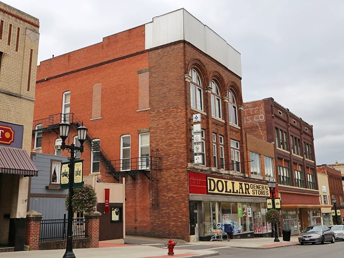 Cambridge's Dollar General stands as a budget-friendly beacon in this brick-lined downtown, where every penny of Social Security stretches further.