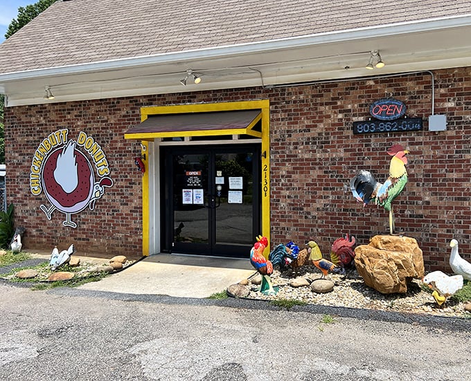 Those colorful roosters outside aren't just decoration – they're welcoming you to donut paradise in Chapin.