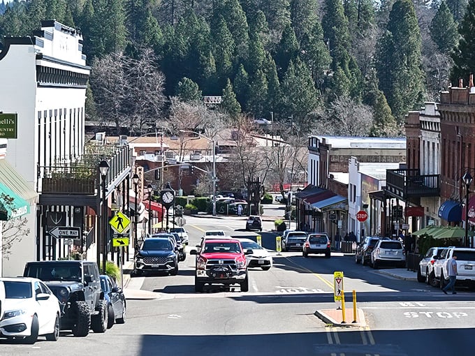 Where California gold rush dreams meet modern mountain living—Grass Valley's streets climb skyward like the ambitions of its 1860s founders.