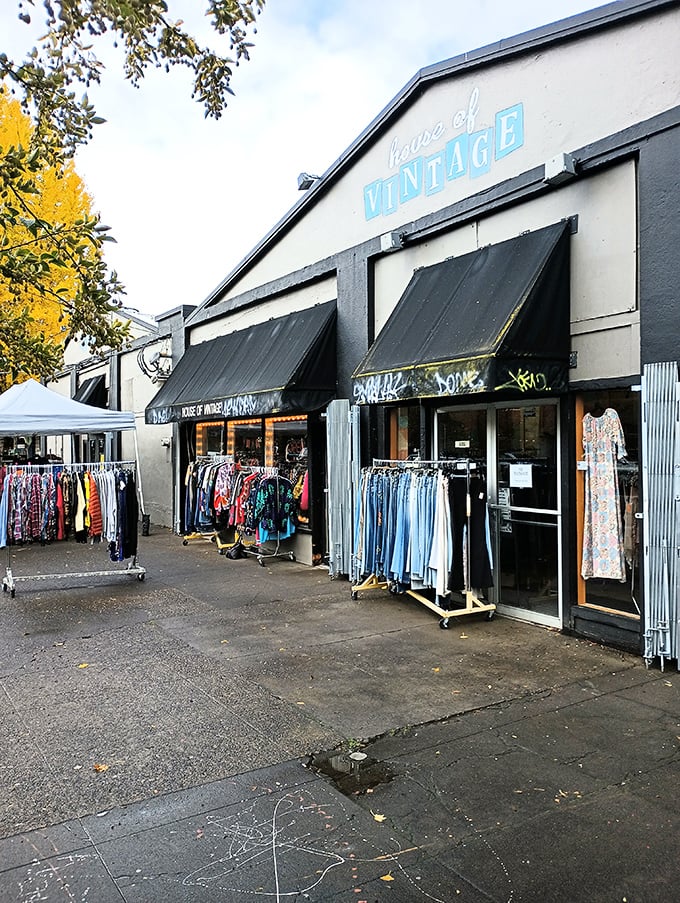 Clothing racks spill onto the sidewalk like a vintage fashion show that never ends at this Hawthorne hotspot.