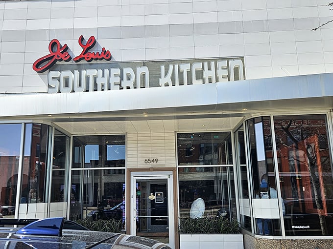 That bold red "Joe Louis" sign isn't just for show—it's a beacon calling all fried chicken pilgrims to flavor paradise.