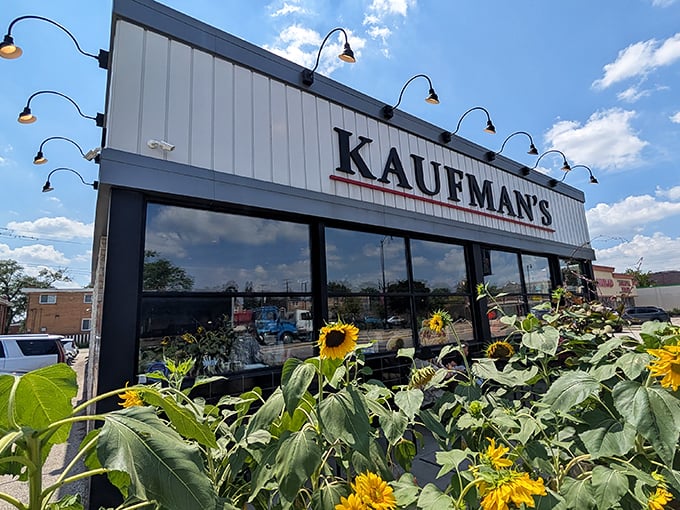 Those sunflowers aren't just for show – they're celebrating the sunshine that is their pastrami on rye.
