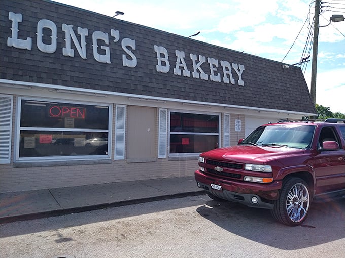 That "OPEN" sign glows like a beacon of hope for donut lovers everywhere.