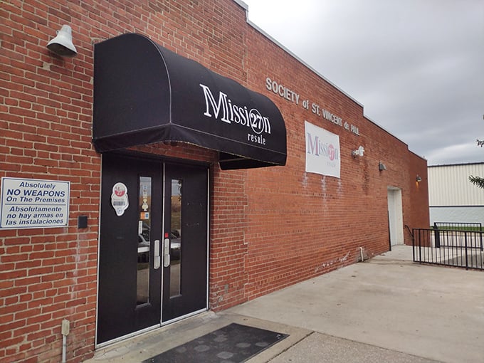 Mission 27's welcoming entrance promises treasures within. The classic brick exterior hides a wonderland of secondhand finds.