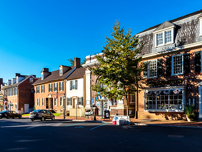 New Castle's tree-lined streets and classic architecture create a postcard-perfect scene from America's early days.