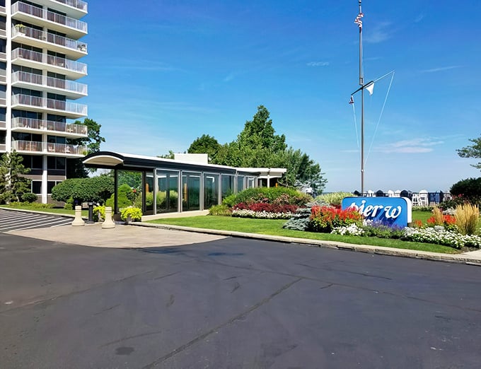 Like a ship sailing on Lake Erie, Pier W's elegant exterior promises seafood treasures in a setting worthy of a postcard.