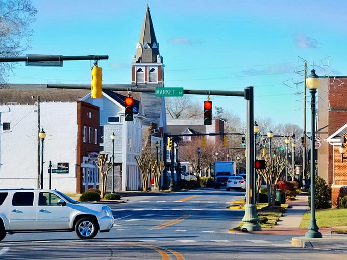 This charming main street scene looks like something straight from a Hallmark movie set.