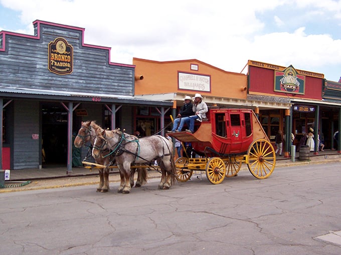 All aboard the stagecoach express! Tombstone's authentic horse-drawn rides make every visitor feel like a frontier VIP.