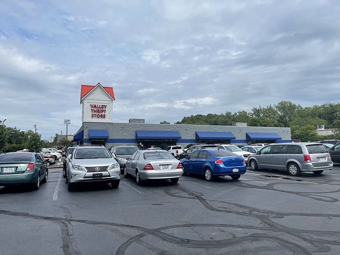 The packed parking lot at Valley Thrift tells the whole story - this isn't just shopping, it's a competitive sport for bargain-loving Ohioans.