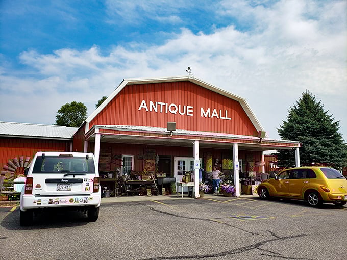 Step right up to antique paradise! This charming red barn houses enough vintage treasures to make any collector's heart skip a beat.