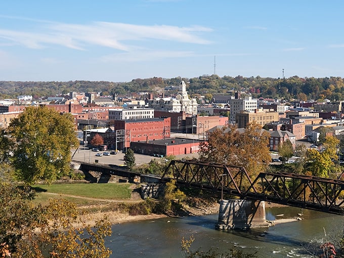 The Muskingum River flows past Zanesville like a liquid highway connecting past and present perfectly.