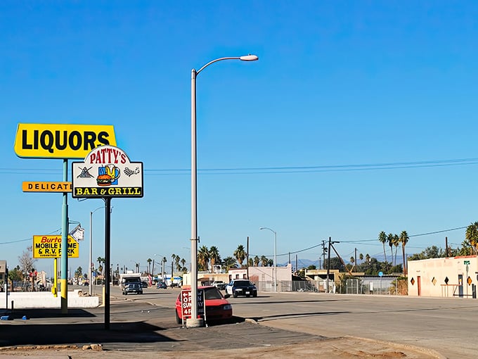 Classic Americana at its finest—Patty's vintage signage beckons travelers and locals alike, a desert oasis where thirst and hunger surrender to satisfaction.