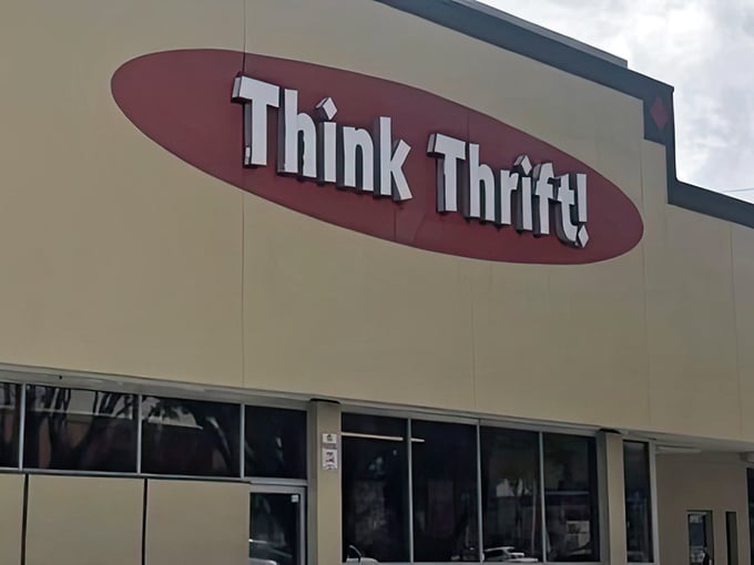 Florida sunshine bounces off this thrifting mecca's façade, promising air-conditioned treasure hunting inside – a true Sunshine State delight.