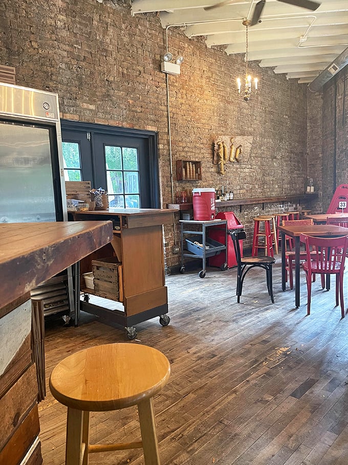 Exposed brick walls and wooden floors create the perfect backdrop for pie consumption—like eating in your cool friend's loft, if your friend were a master baker.