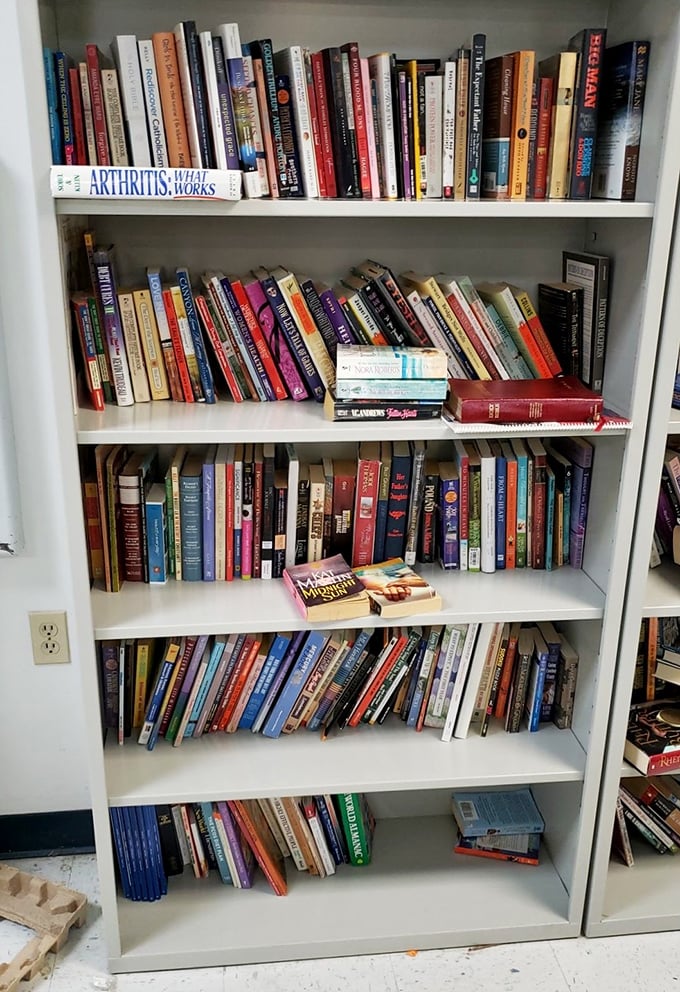 Bibliophiles rejoice! These shelves hold everything from forgotten bestsellers to quirky self-help guides that someone actually bought at full price.