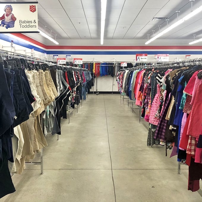 A rainbow of possibilities awaits in the children's section, where tiny fashionistas can build wardrobes without breaking parents' piggy banks.