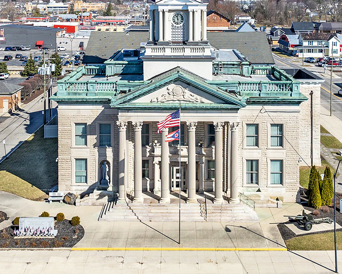 The Crawford County Courthouse stands majestically, as if to say, "Yes, small towns can have impressive architecture without big-city price tags."