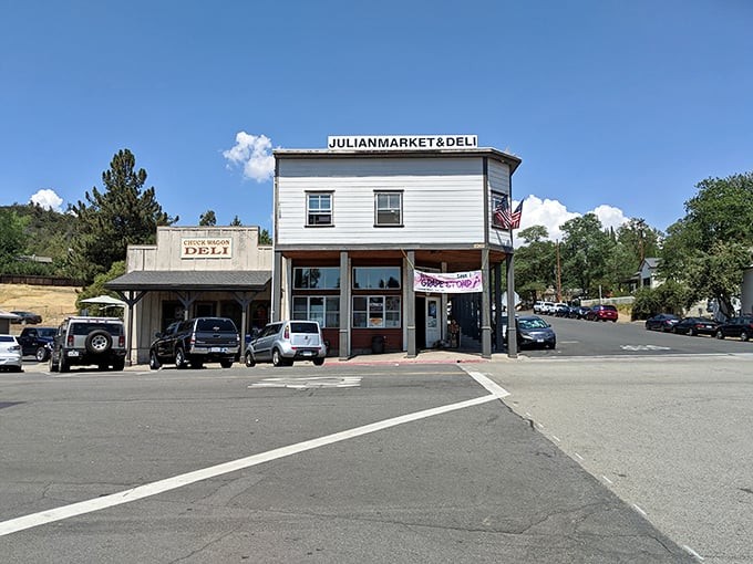 The Julian Market & Deli stands as a charming sentinel at the edge of town, promising provisions for hungry mountain explorers.