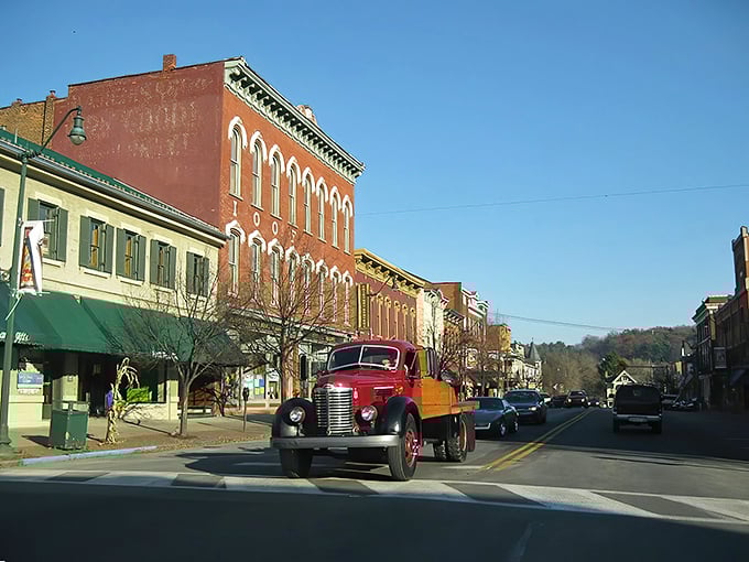 That vintage truck isn't just transportation – it's a rolling museum piece that perfectly complements Brookville's beautifully preserved 19th-century architecture.
