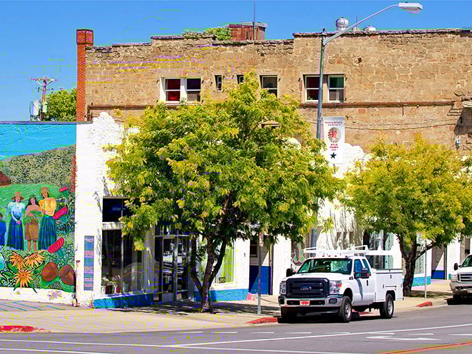 This colorful mural brings a splash of artistic flair to historic downtown, where buildings tell stories and trees provide natural air conditioning.