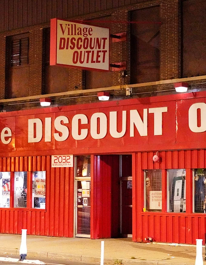 That iconic red storefront isn't just eye-catching—it's a portal to thrift shopping nirvana where fashion dreams come true on a ramen noodle budget.