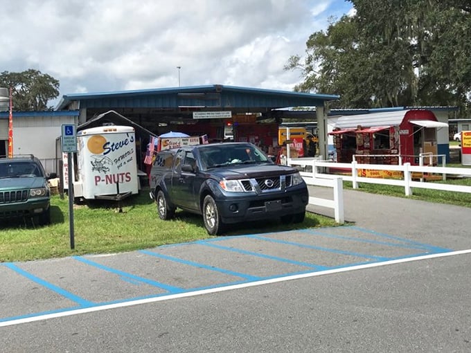 The entrance beckons with promises of treasures and treats, like the pearly gates of bargain heaven with convenient parking.