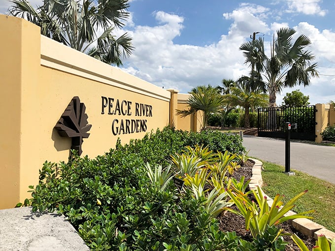 Not just any entrance—this is the golden gateway to botanical bliss, where even the sign seems to whisper, "You're about to see something special."
