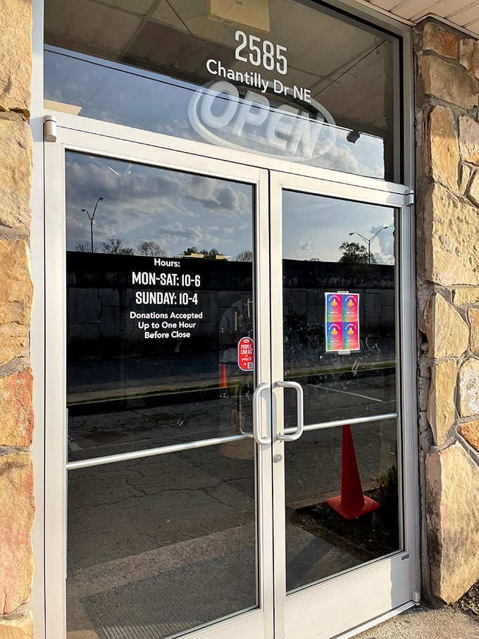 Business hours clearly displayed—the gateway to adventure. Remember when stores actually closed? This one gives you plenty of time to hunt.