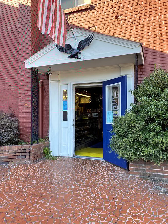 That blue door isn't just an entrance—it's a gateway to nostalgia guarded by an eagle who's seen more American history than your high school textbook.