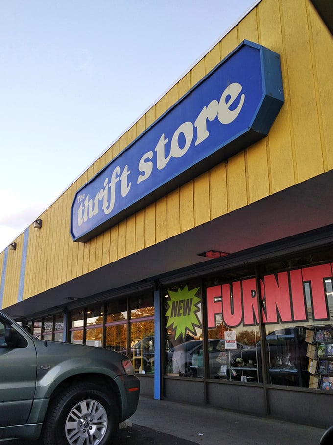 That retro-fabulous sign against the bright yellow building isn't just advertising—it's practically winking at you, saying "Come find something wonderful today!"