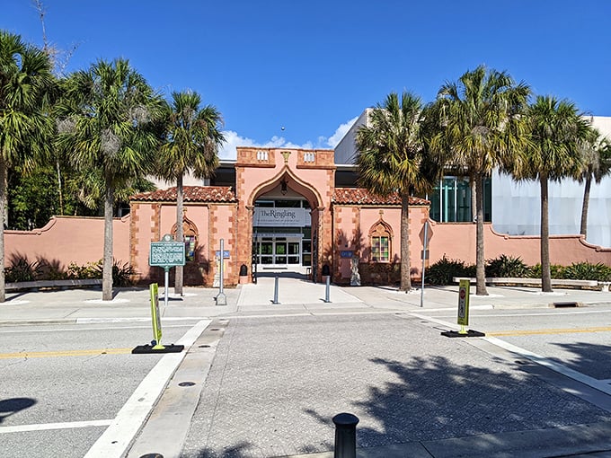 The entrance to The Ringling complex promises Moorish delights ahead—like finding a portal to another world between palm trees and parking spaces.