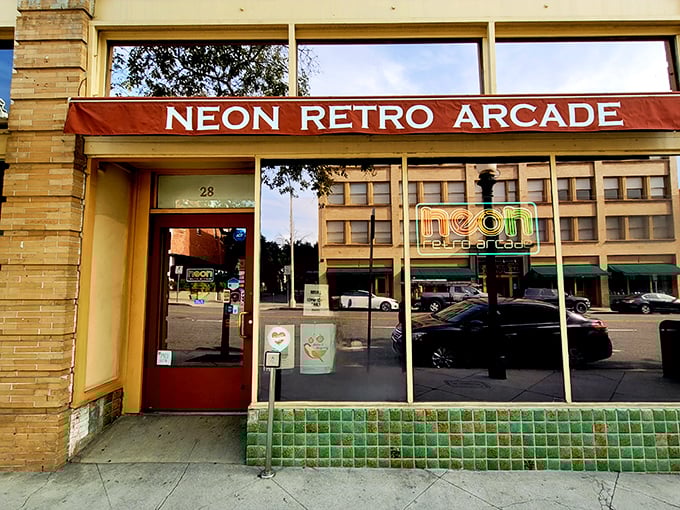 Daylight can't diminish the retro charm of this storefront—a brick-and-mortar love letter to the golden age of gaming.