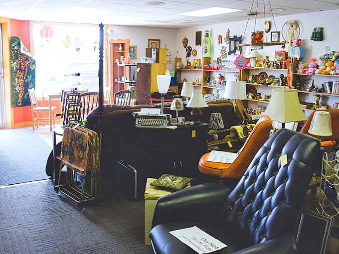 Where furniture meets nostalgia in a delightful jumble. That tufted leather chair isn't just seating—it's a time machine with armrests and a story to tell.