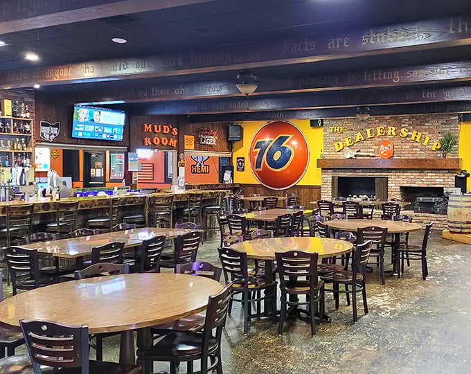 Mud's Room brings nostalgic Americana to life with its 76 logo and vintage decor. Comfort food deserves a comfortable setting.