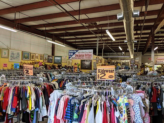 Rack after colorful rack of possibilities. The kidswear section offers budget-friendly options for growing children, with each item waiting for its second chapter.